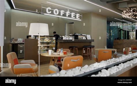A Small Cafe With Modern Design Inside Shopping Center Video Interior Of A Small New Coffee