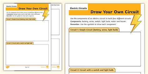 Electric Circuits Draw Your Own Circuit Activity Sheet