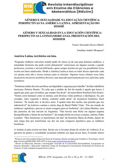 Pdf ApresentaÇÃo Do DossiÊ GÊnero E Sexualidade Na EducaÇÃo