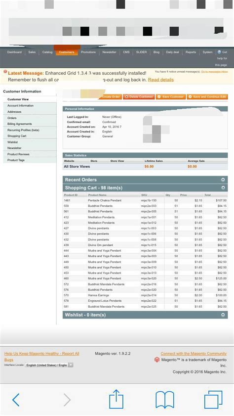 not able to see all product in shopping cart in magento dashboard