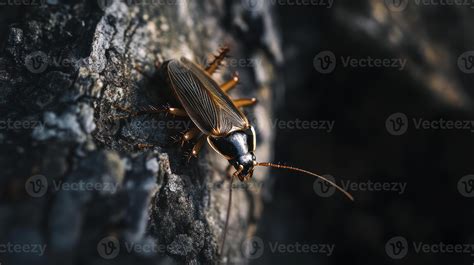 Close Up View Of A Cockroach Resting On Textured Bark 67028110 Stock