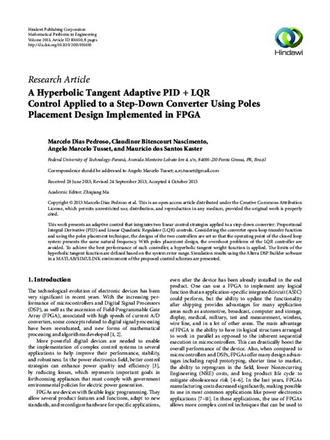 Pdf A Hyperbolic Tangent Adaptive Pid Lqr Control Applied To A Step