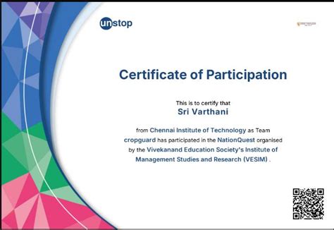 Srivarthani P On Linkedin Nationquest Vesim Certificateofparticipation Dedication Hardwork