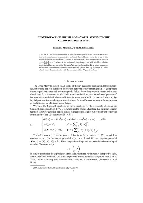 Pdf Convergence Of The Diracmaxwell System To The Vlasovpoisson System