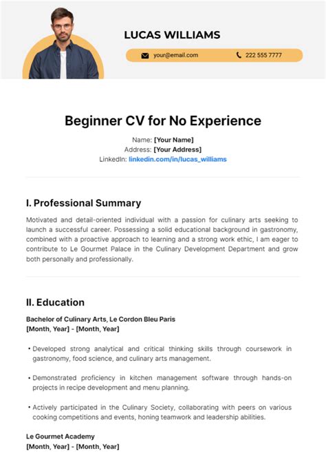 Beginner Cv With No Experience Template Edit Online And Download Example