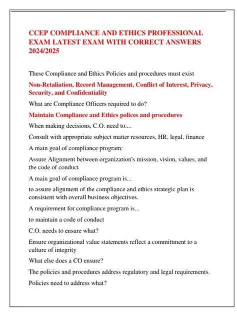 Ccep Compliance And Ethics Professional Exam Latest Exam With Correct Answers 2024 2025 Ccep