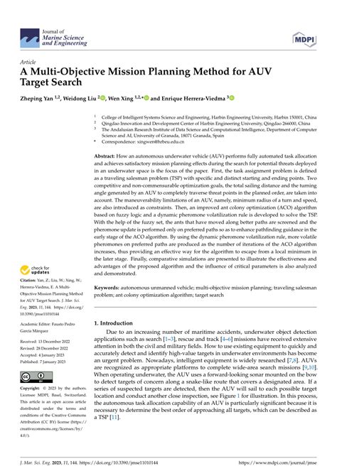 Pdf A Multi Objective Mission Planning Method For Auv Target Search