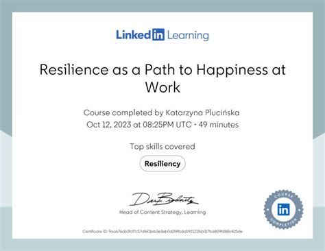 katarzyna plucińska on linkedin certificate of completion