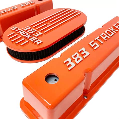 383 Stroker Raised Logo Tall Valve Covers And Air Cleaner Kit Orange