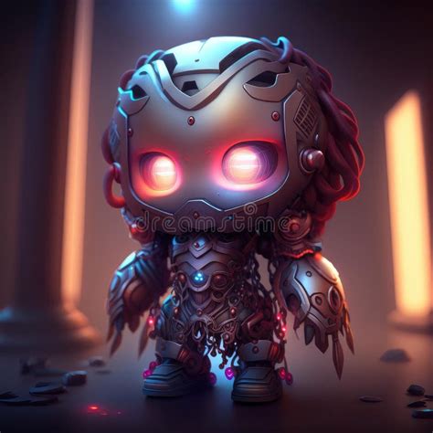 Cute Fantasy Robot Knight With Shiny Steel Armor In 3d Cartoon Style