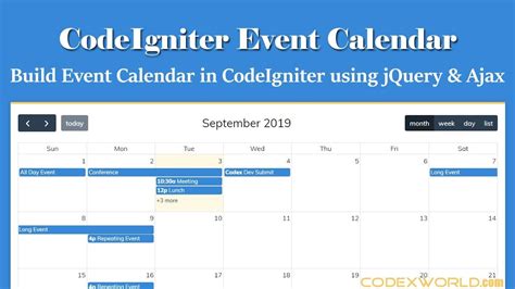Build An Event Calendar In Codeigniter Using Jquery Youtube