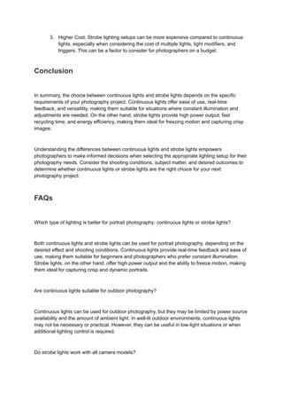 Difference Between Continuous Lights And Strobe Lights For Photography Pdf Photography Arts