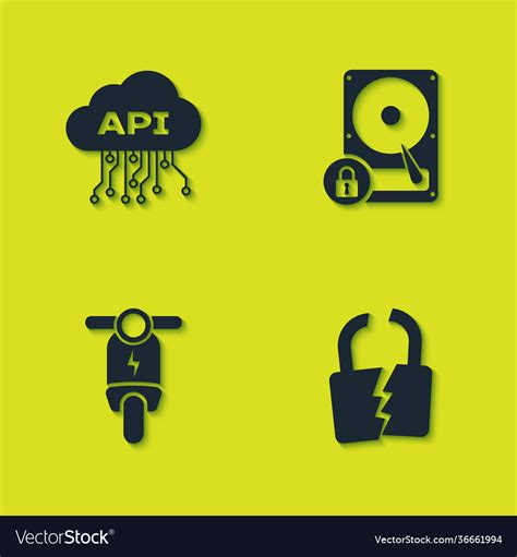 Set Cloud Api Interface Broken Or Cracked Lock Vector Image