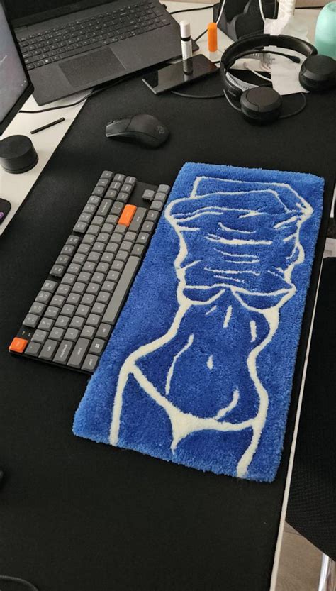 Hand Tufted Keyboard Mat Blue Desk Rug Handmade Desk Mat Etsy