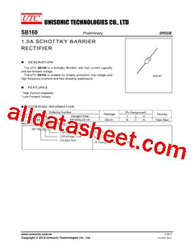 SB160 Datasheet(PDF) - Unisonic Technologies