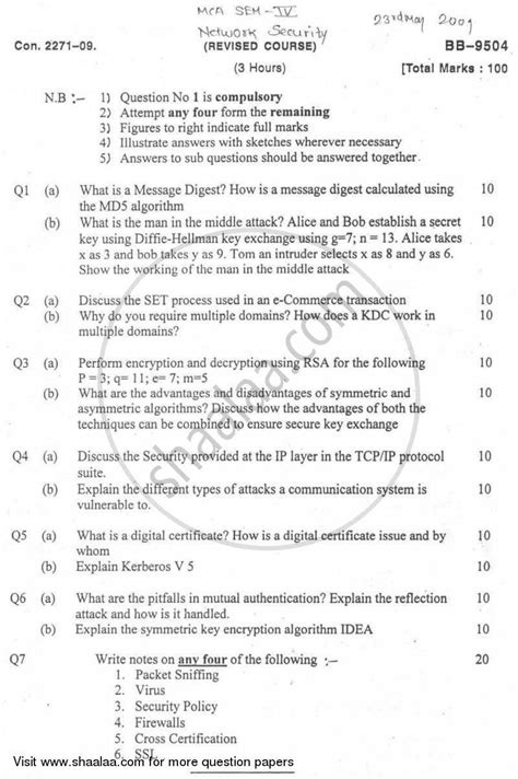 Network Security 2008 2009 Master Of Computer Applications Idol Correspondence Semester 4
