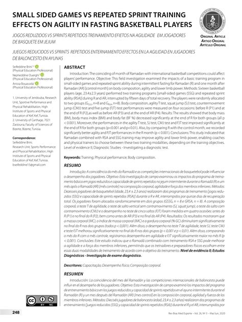 Pdf Small Sided Games Vs Repeated Sprint Training Effects On Agility In Fasting Basketball Players