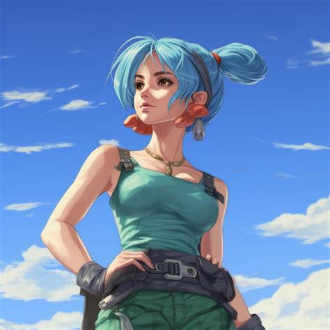 Blue Skies And Full Body Beauty Appreciating Bulma From Dragon Ball Premium Ai Generated Image