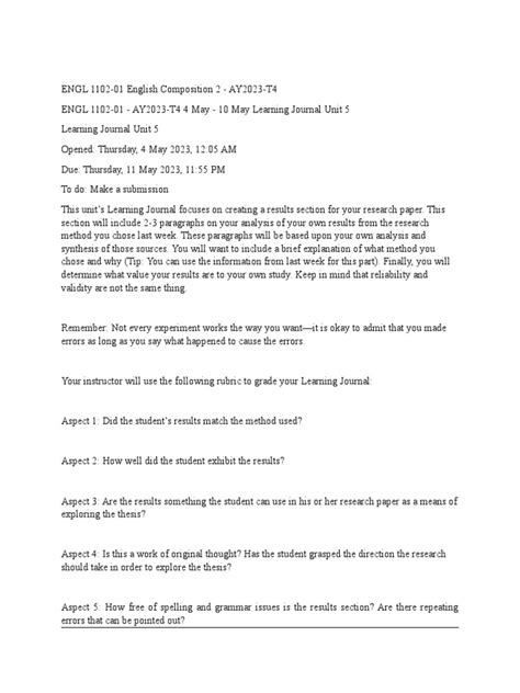 Engl 1102 01 Ay2023 T4 4 May 10 May Learning Journal Unit 5 Pdf Social Media Popular