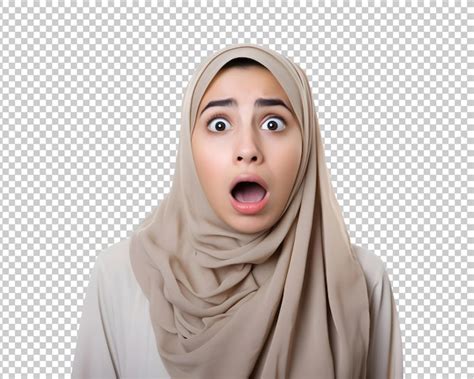 Muslimisches M Dchen Schockierende Reaktion Isoliert Auf Einem Transparenten Hintergrund