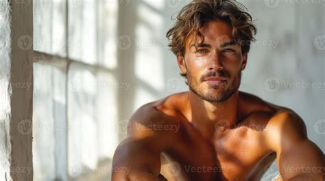 Ai Generated Sexy Man Handsome Fitness Male Model Sitting In Studio