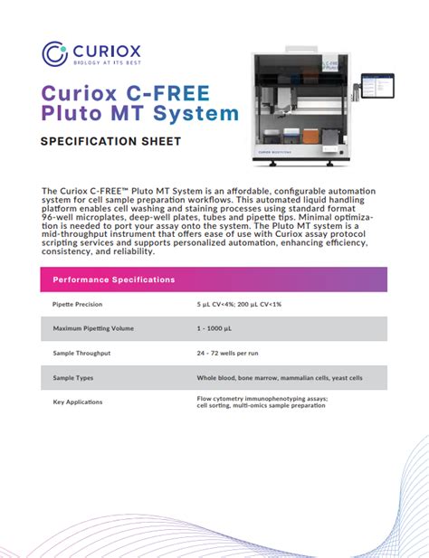Specification Sheet—pluto Mt System Curiox Biosystems