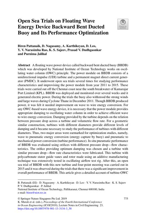 Pdf Open Sea Trials On Floating Wave Energy Device Backward Bent