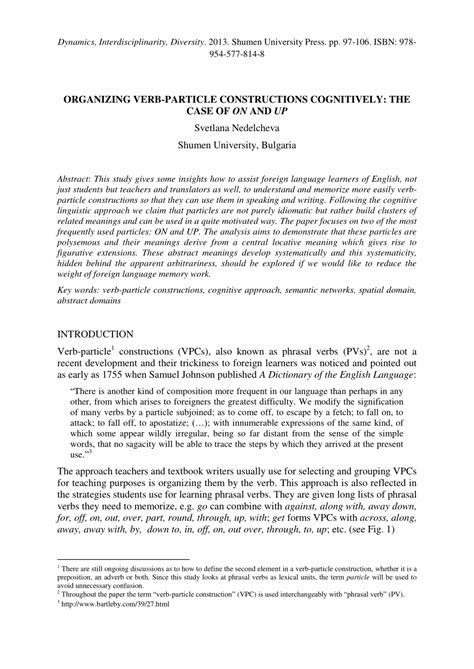 Pdf Organizing Verb Particle Constructions Cognitively The Case Of On And Up