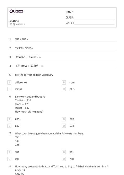 50 Addition Worksheets For 6th Class On Quizizz Free And Printable