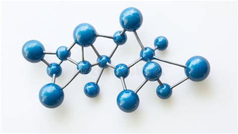 Blue Molecular Structure Model On White Background Highlighting Chemical Bonds Stock