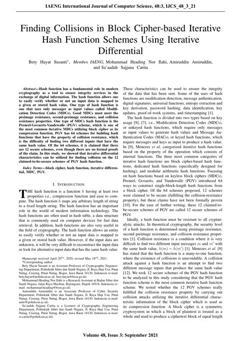 Pdf Finding Collisions In Block Cipher Based Iterative Hash Function Schemes Using Iterative