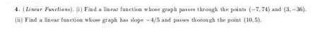 Solved 4 Linear Functions I Find A Linear Function