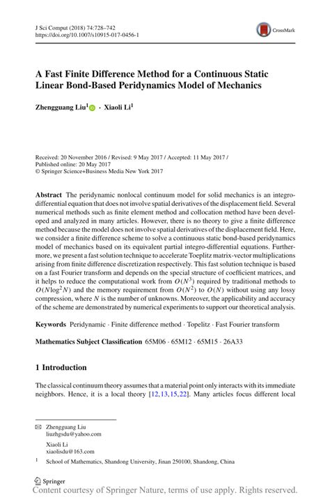 A Fast Finite Difference Method For A Continuous Static Linear Bond Based Peridynamics Model Of