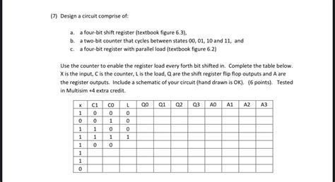 7 design a circuit comprise of a a four bit shift