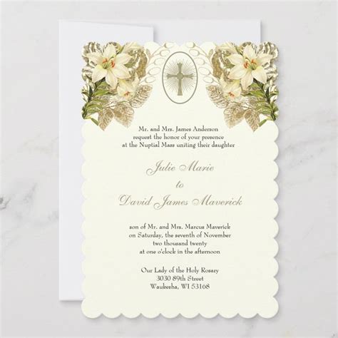 Elegant Catholic Floral Wedding And Reception Invitation Zazzle