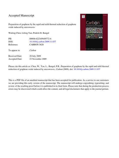 Pdf Preparation Of Graphene By The Rapid And Mild Thermal Reduction
