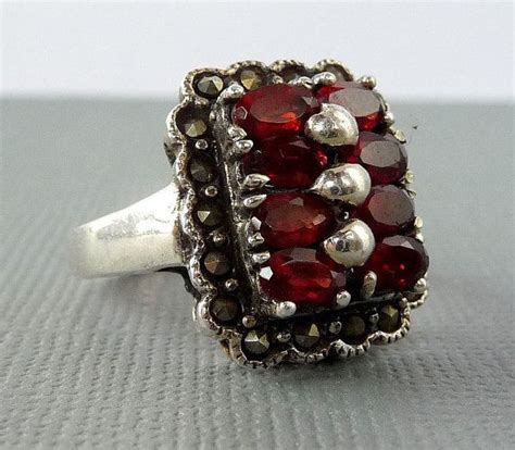 Garnet And Sterling Silver Ring Victorian Style By Thejewelseeker 120
