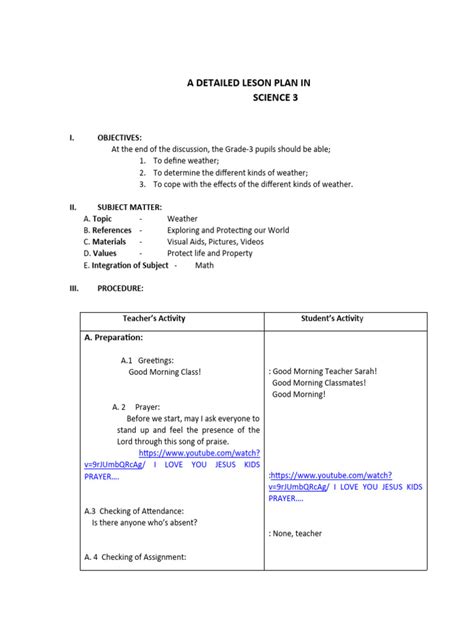 A Detailed Leson Plan In Science 3 Pdf Weather Lesson Plan