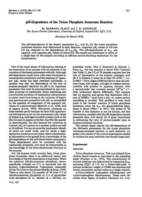 Ph Dependence Of The Triose Phosphate Isomerase Reaction Pmc