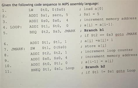 solved given the following code sequence in mips assembly