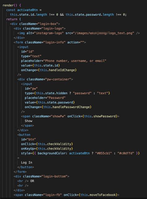 react instagram 로그인 기능 구현 check validity activate btn