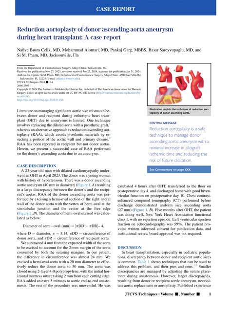 Pdf Reduction Aortoplasty Of Donor Ascending Aorta Aneurysm During Heart Transplant A Case Report