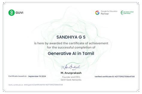 Sandhiya G S On Linkedin Completed Ai Course Through Guvi Geek Networks😇