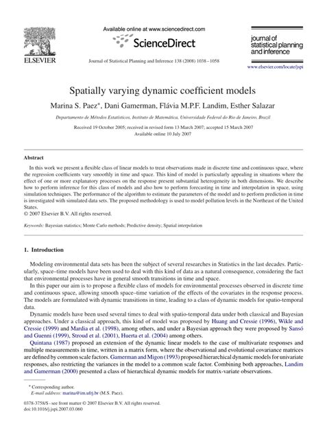 Pdf Spatially Varying Dynamic Coefficient Models