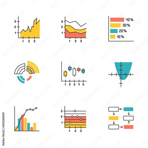 chart and graph color icons set horizontal histogram area chart with