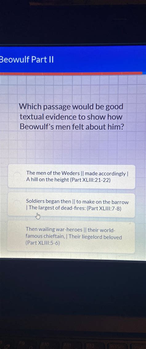 3eowulf part iiwhich passage would be good textual