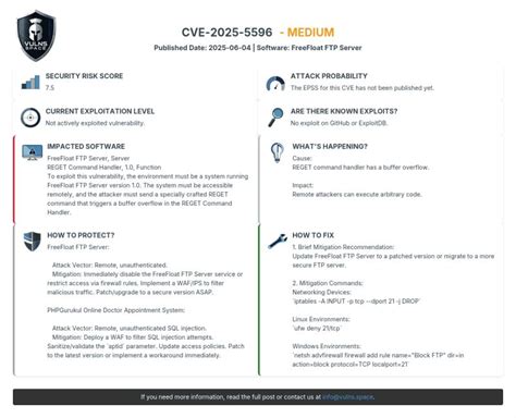 Cve20255596 Freefloatftpserver Cve Cybersecurity Infosec Vulnsspace