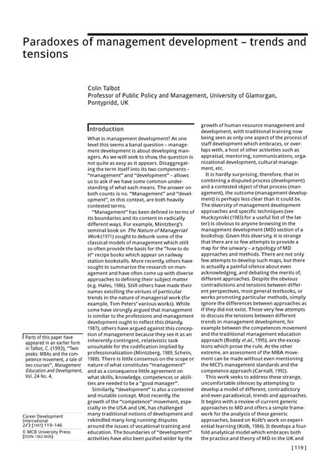 Pdf Paradoxes Of Management Development Trends And Tensions