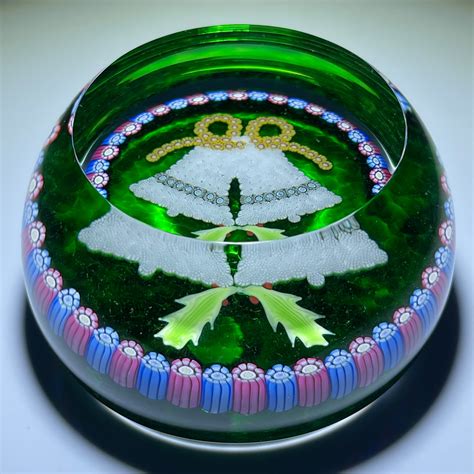 Perthshire Paperweights 1994 Le Millefiori Christmas Bells On Green