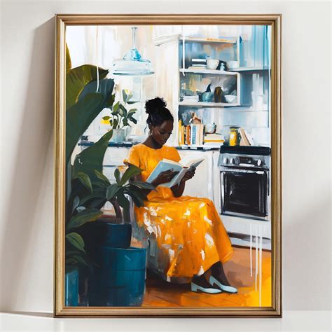 Black Woman Reading Henri Matisse Style African American Art Vibrant Home Decor Black Art